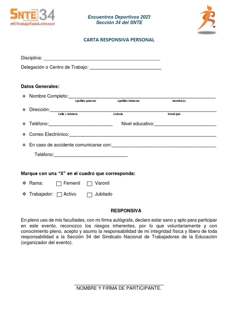 Carta responsiva Deportivos | PDF