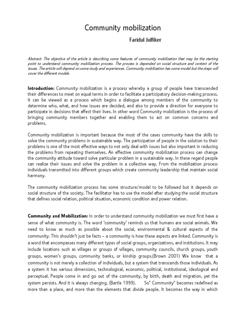 Community Mobilization | PDF | Community | Leadership