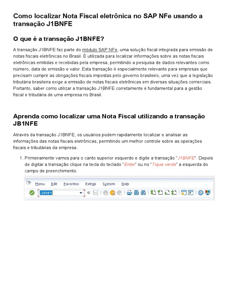 Como Localizar Nota Fiscal Eletrônica No SAP NFe Usando A Transação ...