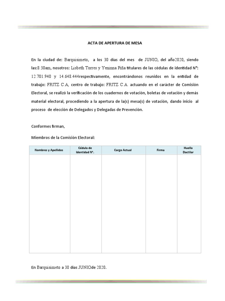 Formulario 9. Apertura de Mesa | PDF | Derecho