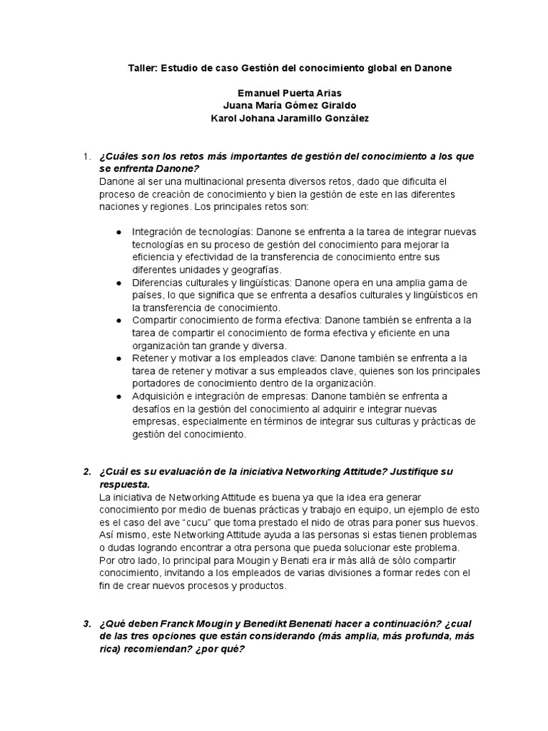CASO DANONE Resuelto | PDF | Conocimiento administrativo | Conocimiento
