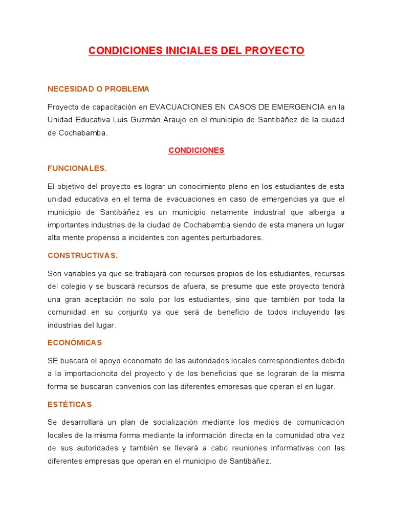 Condiciones Iniciales Del Proyecto | PDF