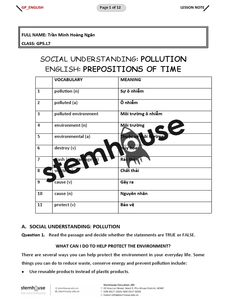 GP - ENG - POT - LESSON NOTE - Onl Ver | PDF | Water