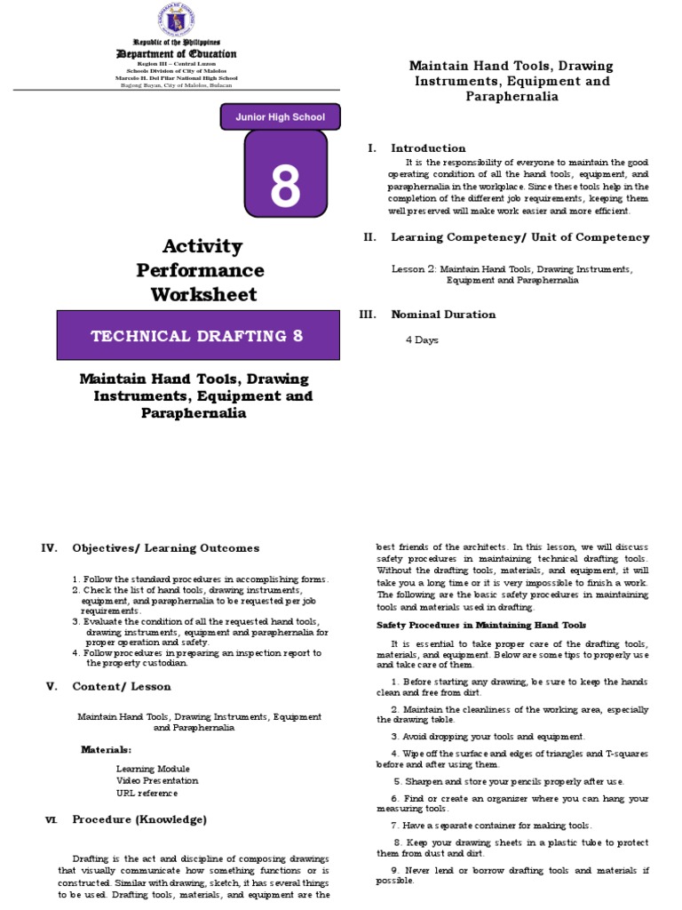 APW Technical Drafting 8 W2 3 | PDF | Personal Protective Equipment | Tools