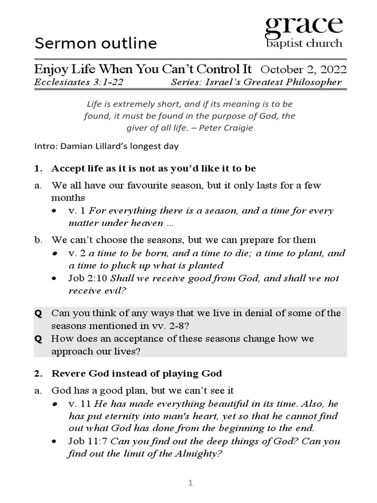 Finding Joy Through Acceptance: A Sermon on Ecclesiastes 3:1-22 | PDF ...