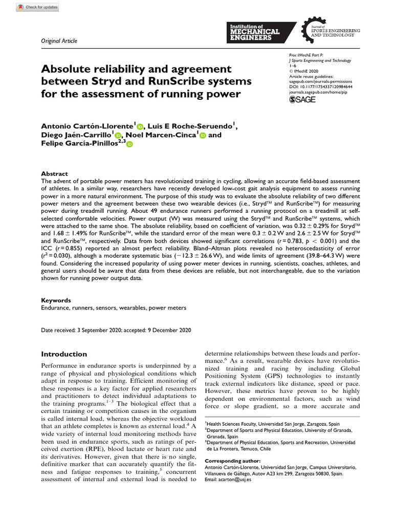 2021 Cartón-Llorente Absolute Reliability and Agreement Between Stryd and RunScribe Systems For ...