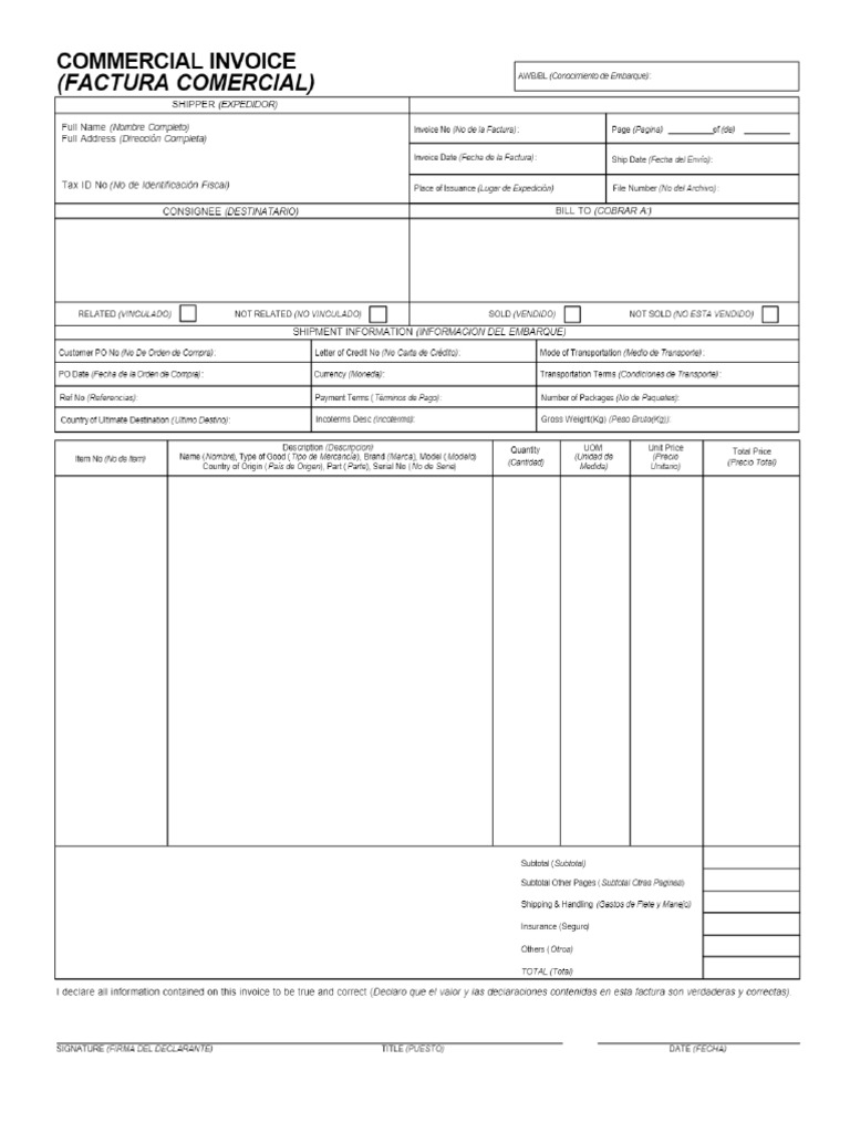 commercial invoice (factura comercial) | PDF