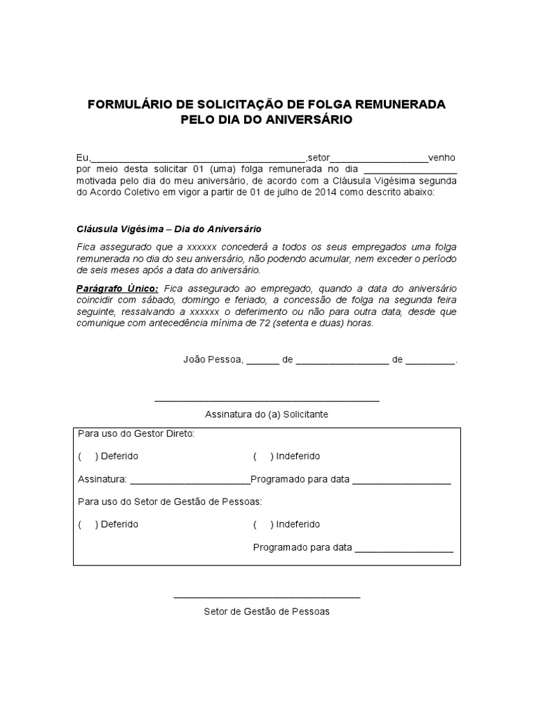 Formulário de Folga de Aniversário2 | PDF | Carreira e Crescimento