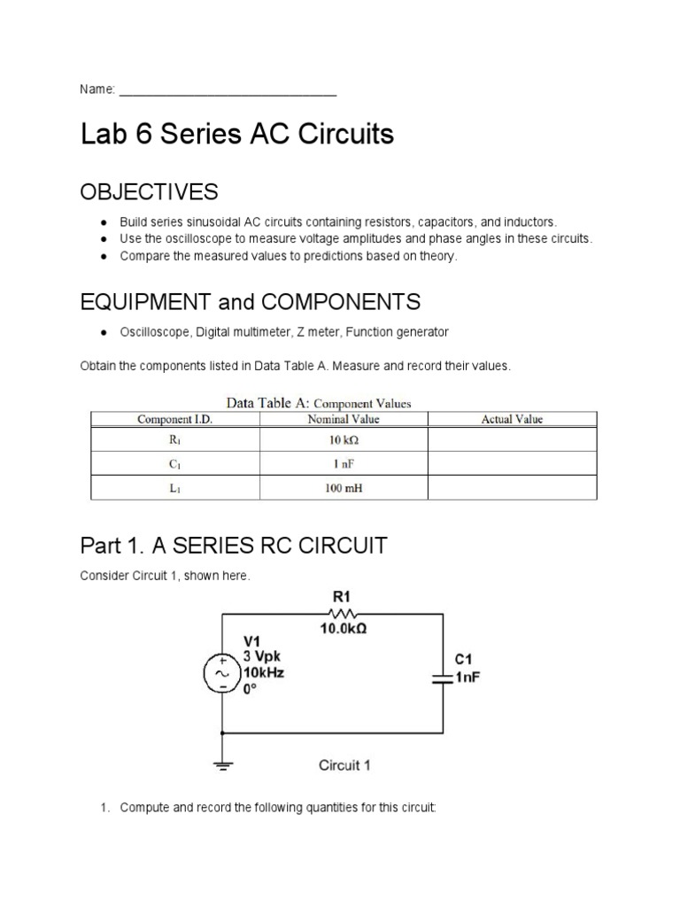Lab 6 Series AC Circuits | PDF | Technology & Engineering