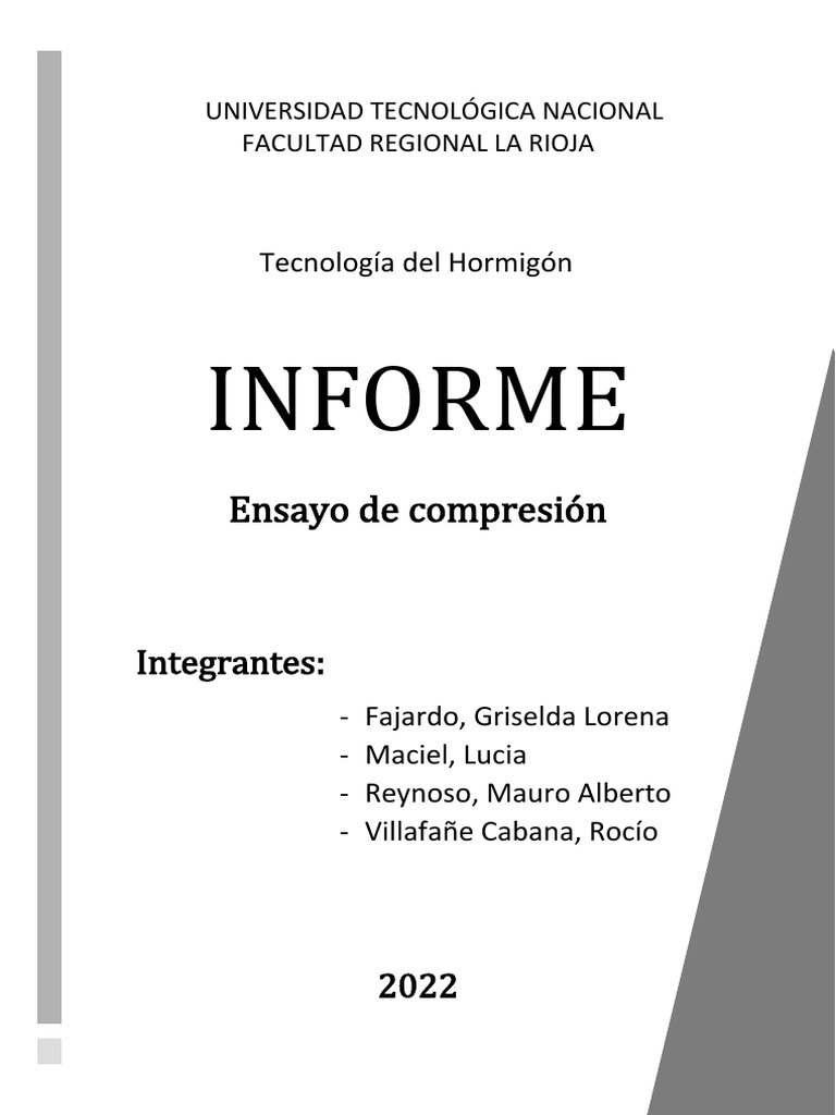 Informe - Ensayo de Compresion | PDF | Hormigón | Ciencias fisicas