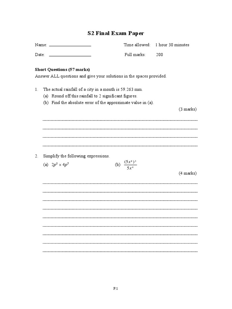 Form 2 Maths Mock Exam | PDF | Area | Geometry