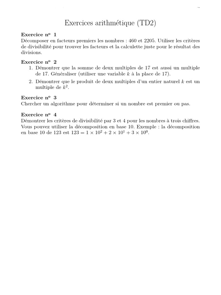 Arithmetique TD | PDF