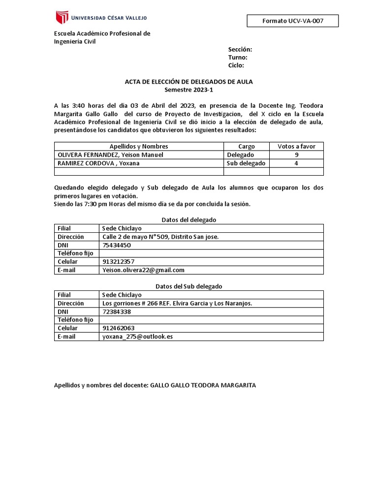 Acta - Delegado MODELO | PDF Acta - Delegado MODELO | PDF
