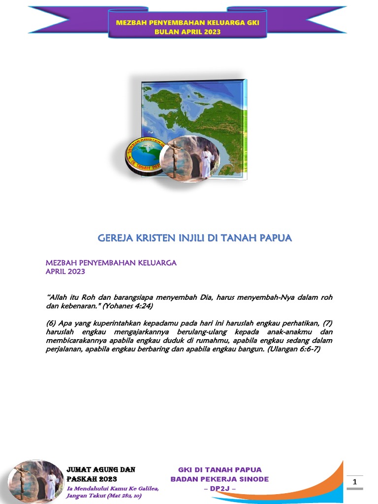 Mezbah Penyembahan Keluarga Gki Di Tanah Papua Bulan April 2023 | PDF