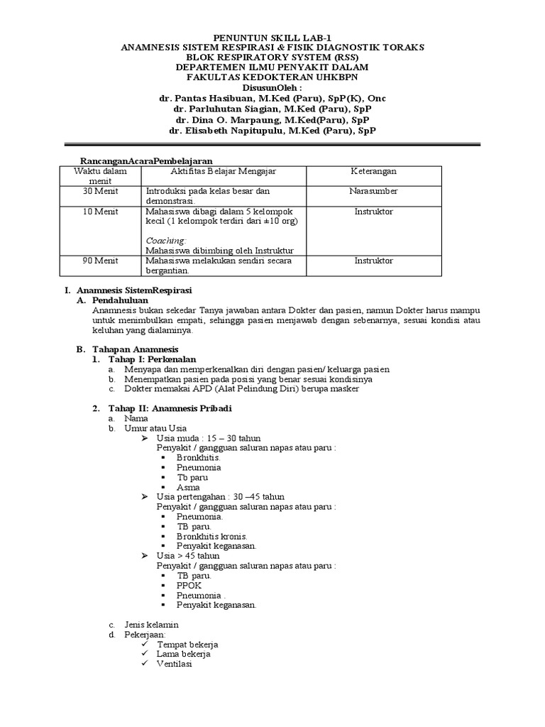 Skills Lab 1-Anamnesis & Pem - Fisik Paru | PDF