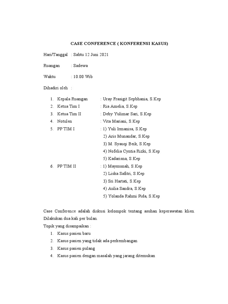SKENARIO CASE CONFERENCE Minggu 3 | PDF