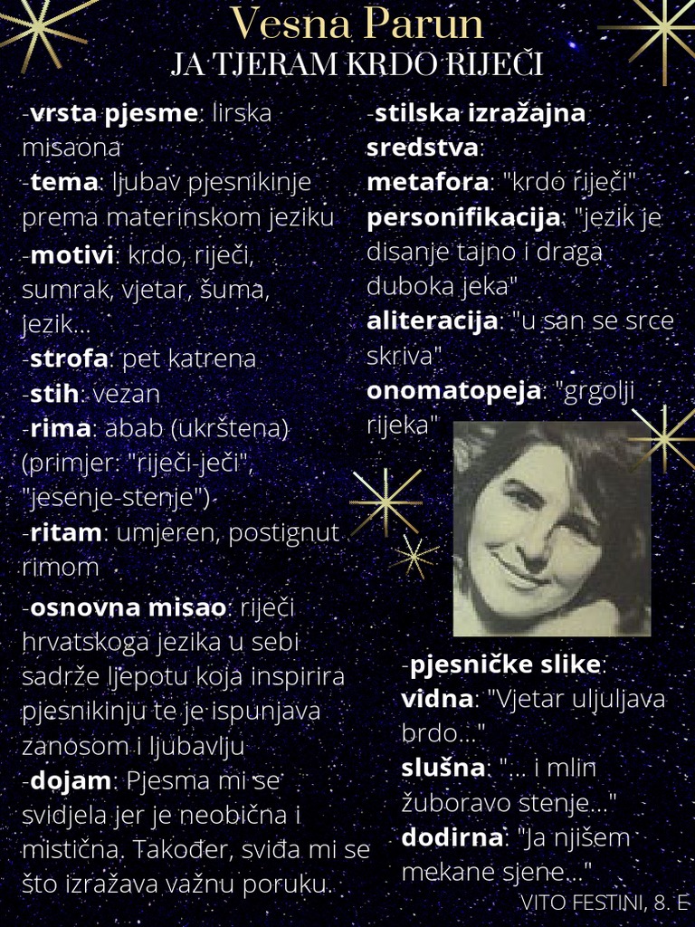 V. Parun, Ja Tjeram Krdo Rijeci (Interpretacija Pjesme-Vito Festini, 8.e) | PDF