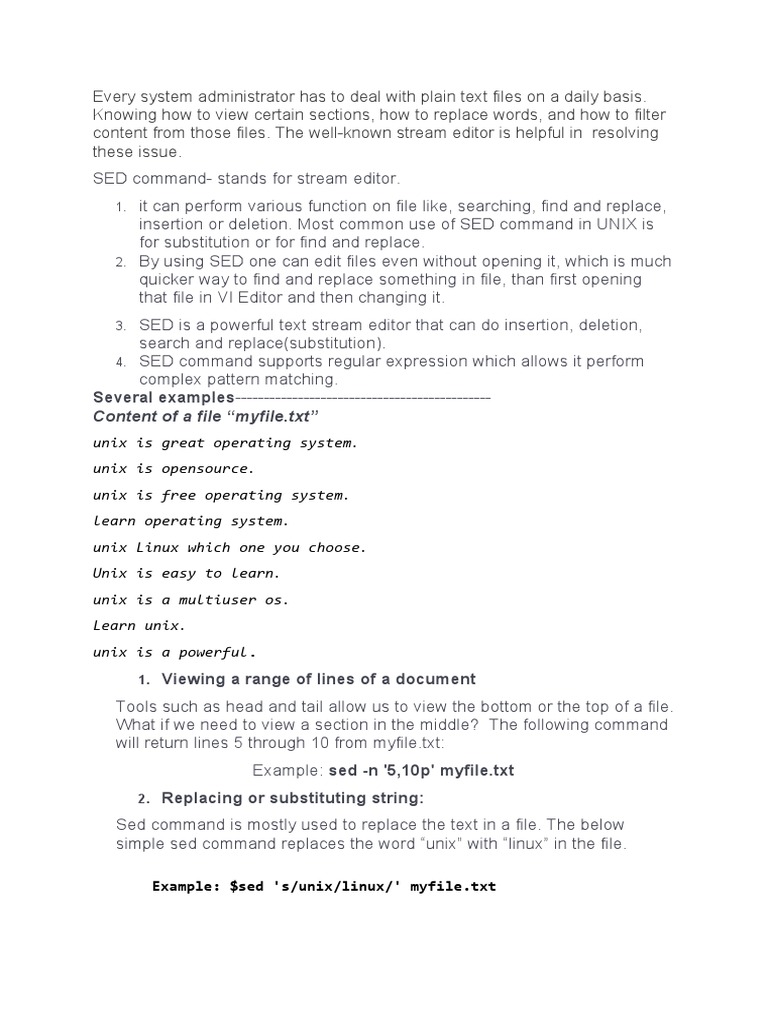 Sed Command Pdf Software Computer Programming 