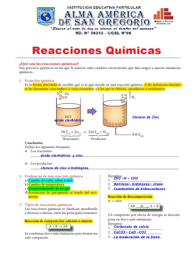 Evidencias de Reacciones Químicas | PDF
