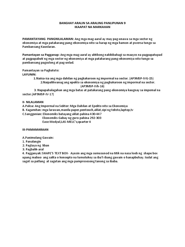 Banghay Aralin Sa Araling Panlipunan 9 | PDF