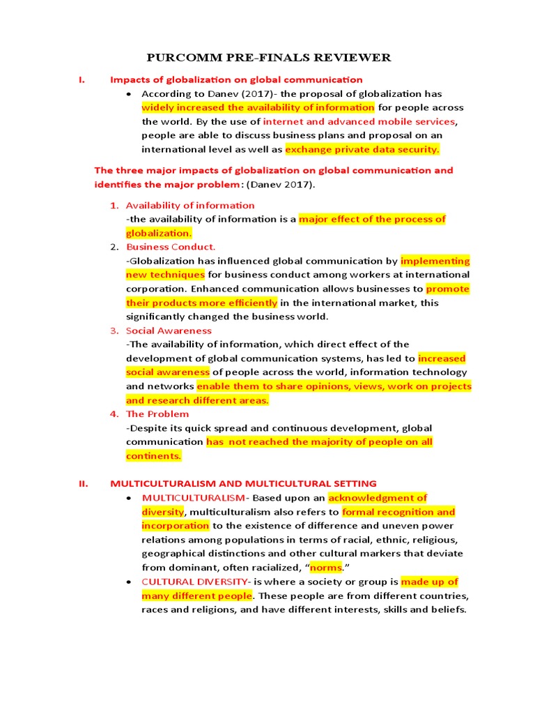 Purcomm Pre Finals Reviewer 1 | PDF | Communication | Multiculturalism
