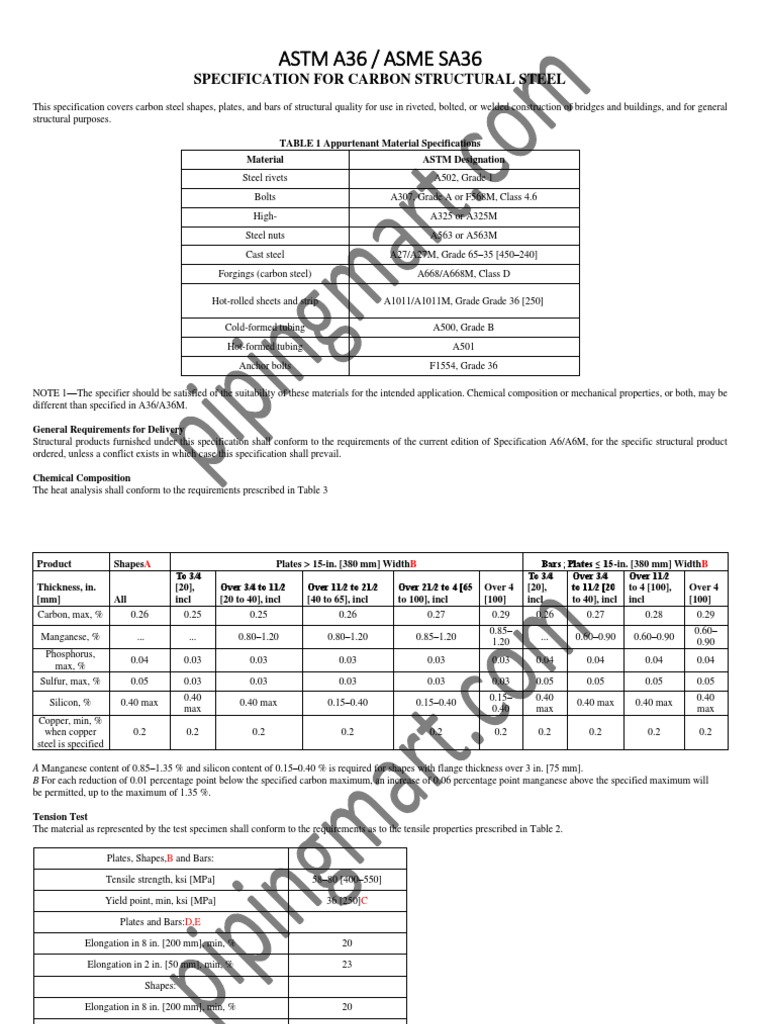 Astm A36 Asme Sa36 | PDF