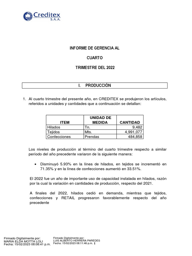 Creditex SAA-Informe Gerencia-2022-12x | PDF | Negocios | Finanzas y dinero