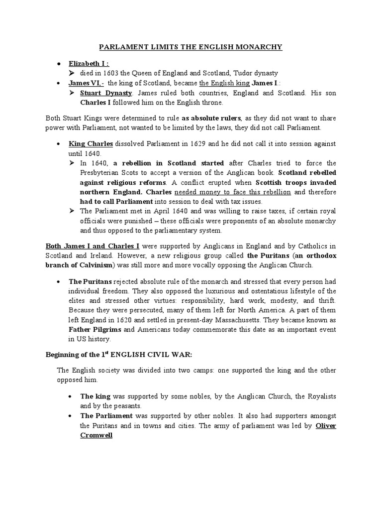 Parliament Asserts Its Authority: The English Civil War Limits Royal ...