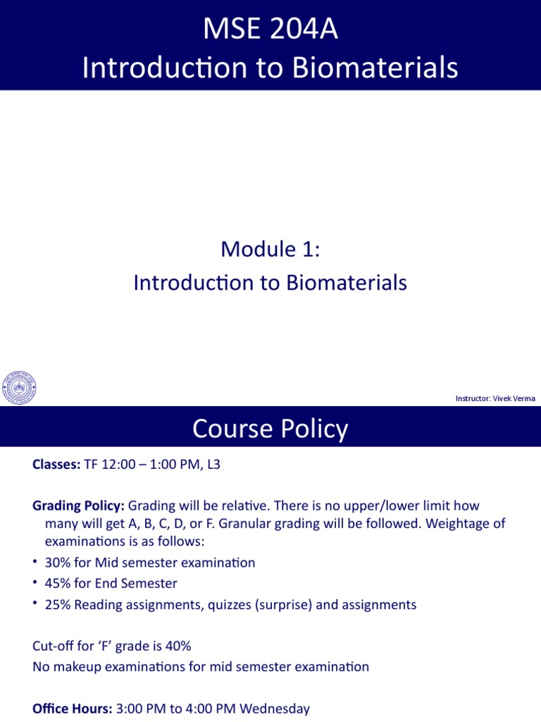 Module 01 Introduction To Biomaterials | PDF | Biomaterial | Tissue ...