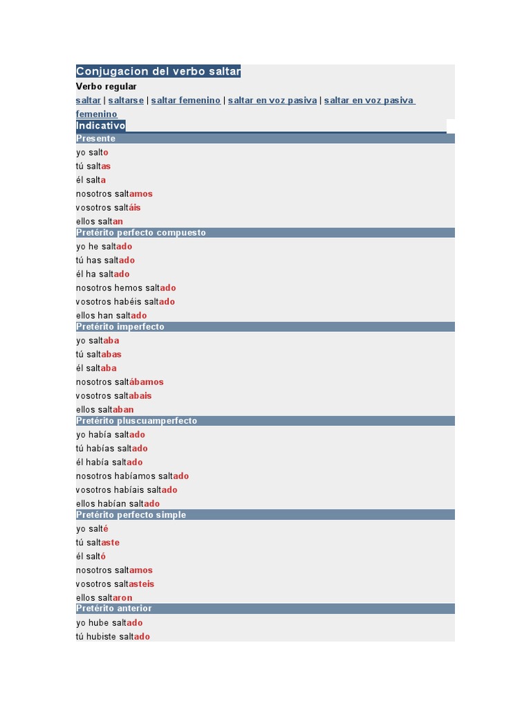 Conjugación del verbo saltar | PDF | Gramática | Morfología