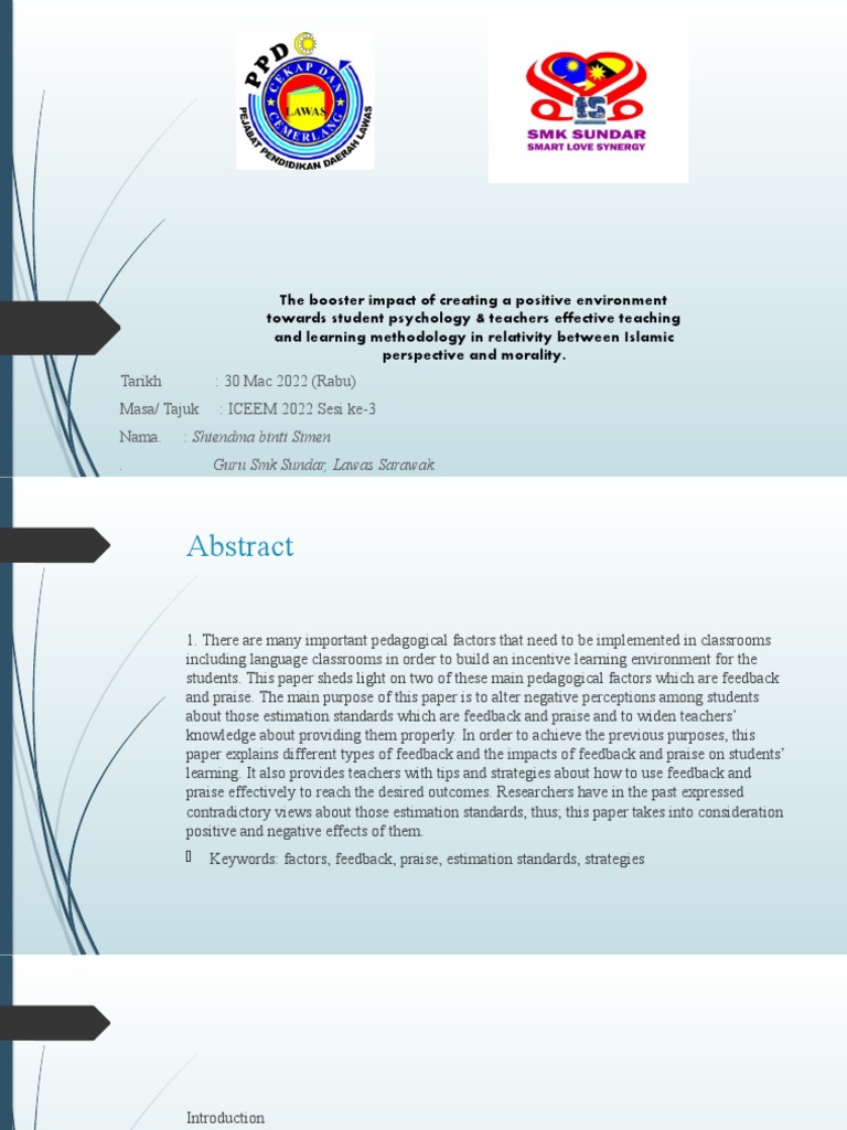 Promoting Positive Learning Environments: Effective Use of Feedback and ...