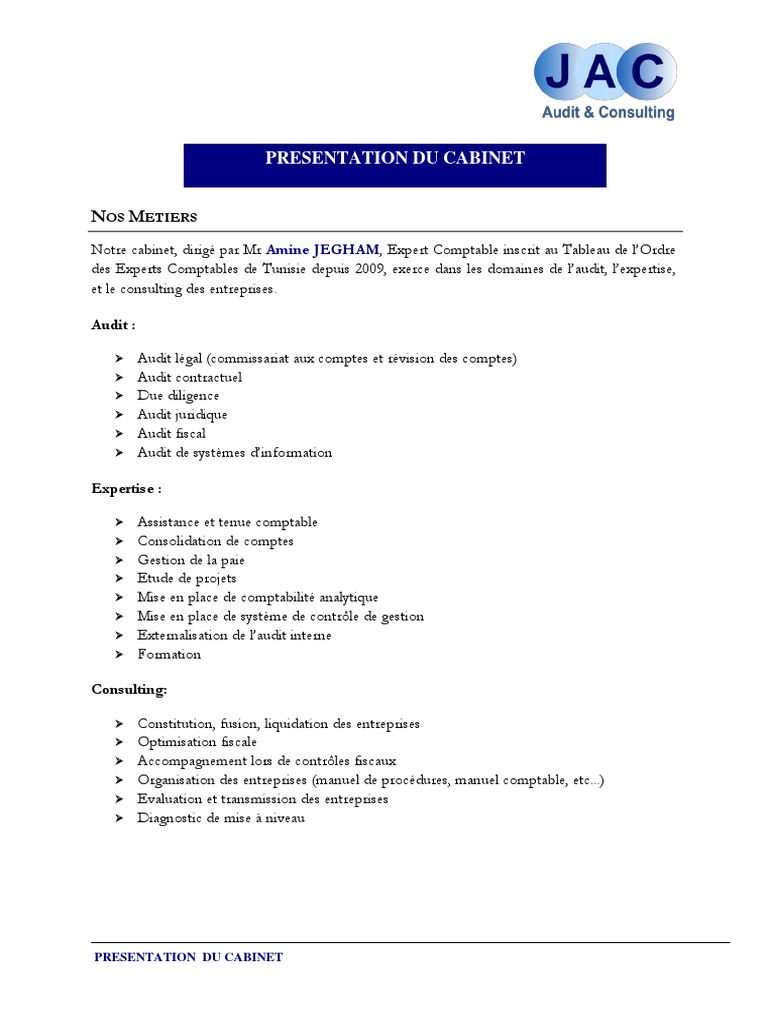 Plaquette - Présentation - JAC Audit Consulting | PDF
