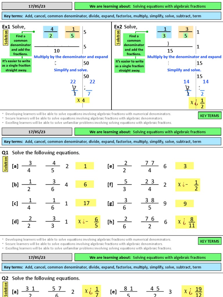 7.4h-Solving-equations-algebraic-fractions-TES | PDF | Equations ...