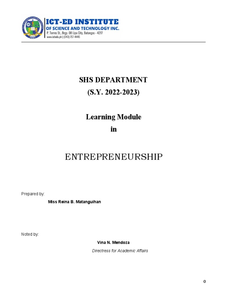 Entrepreneurship Module 1 | PDF | Entrepreneurship | Economic Growth