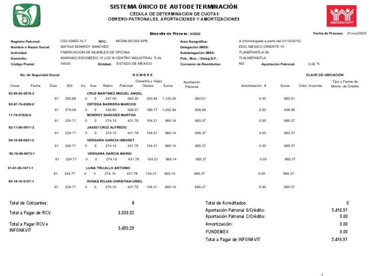 Lorem Ipsum: Cédula de Determinación de Cuotas Obrero-Patronales, Aportaciones Y Amortizaciones ...