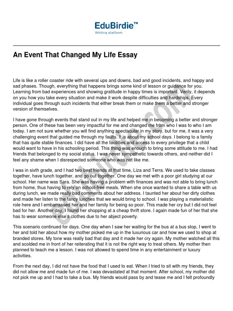 An Event That Changed My Life Essay | PDF