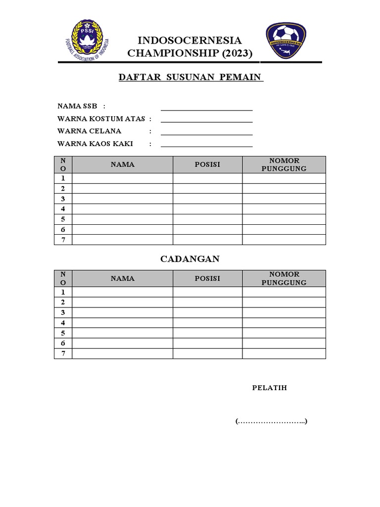 DSP Daftar Susunan Pemain Sepak Bola | PDF DSP Daftar Susunan Pemain Sepak Bola | PDF