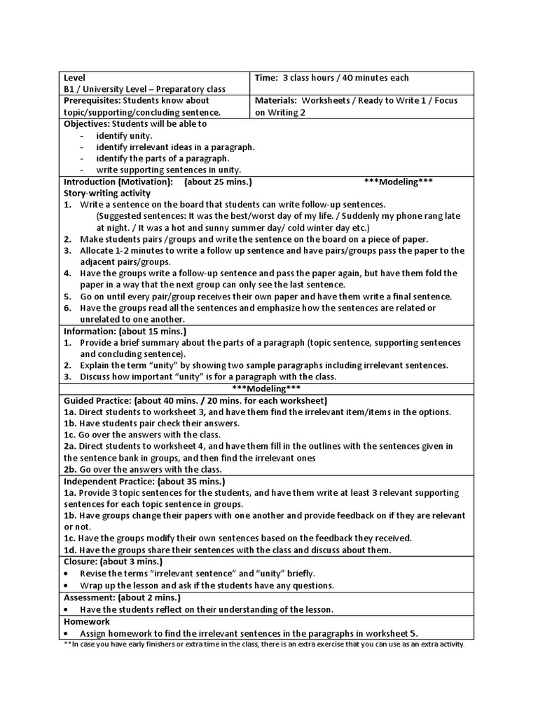 Lesson Plan On Writing Unity | PDF | Worksheet