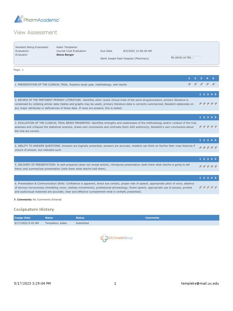 Journal Club Evaluation 1 | PDF