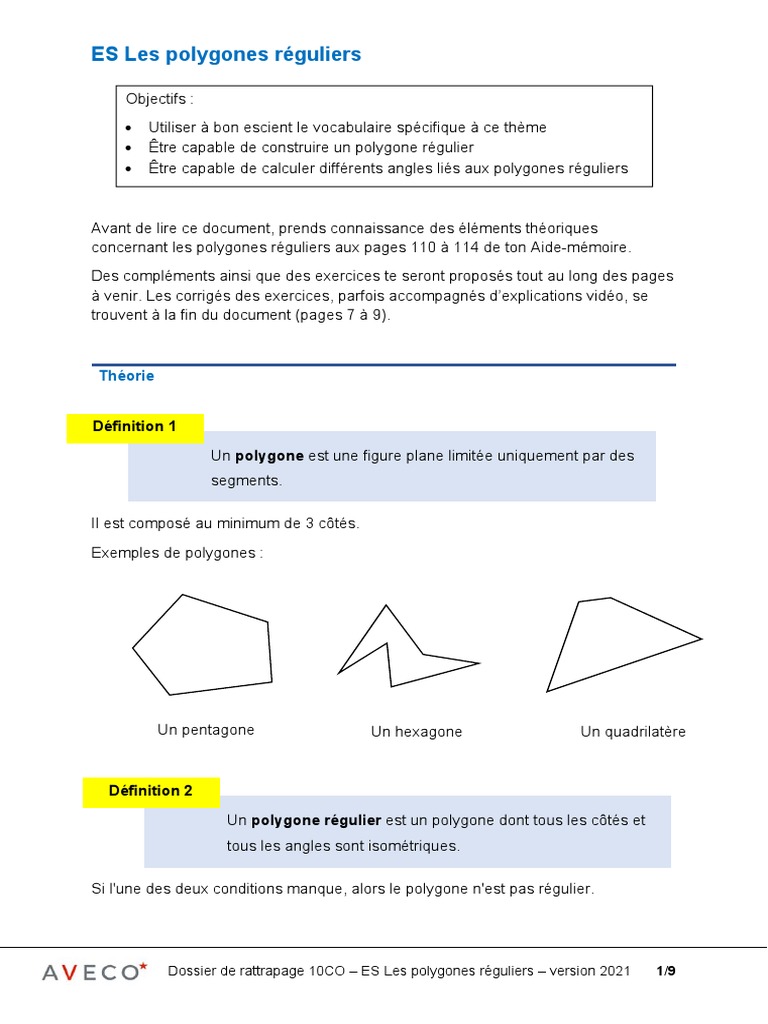 Définition et exercices sur les polygones | PDF | Polygone | Triangle