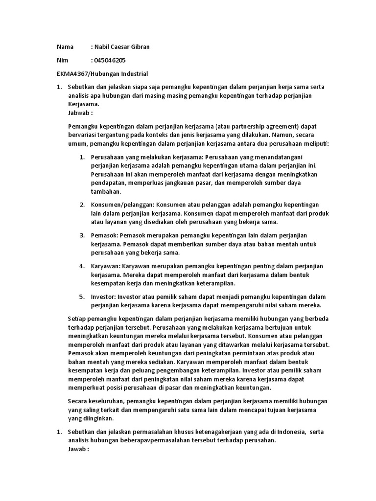 Tugas 2 Hubungan Industrial | PDF | Karier & Perkembangan | Bisnis
