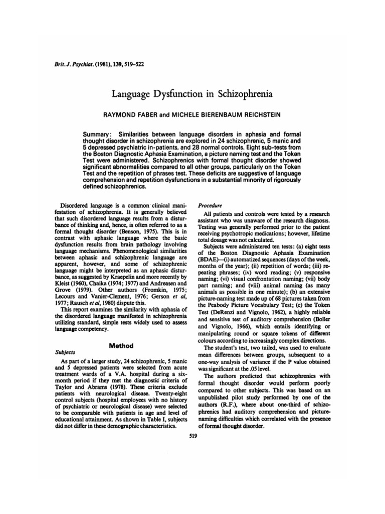 Language Dysfunction in Schizophrenia | PDF