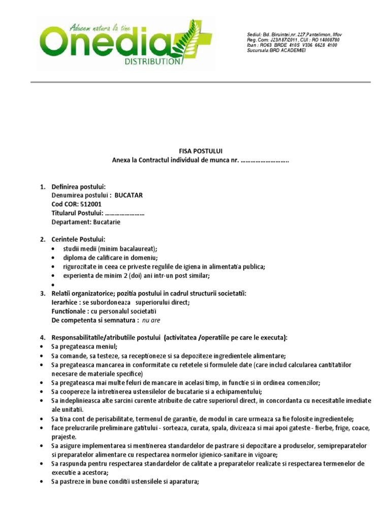 Fisa Post Bucatar (2) | PDF