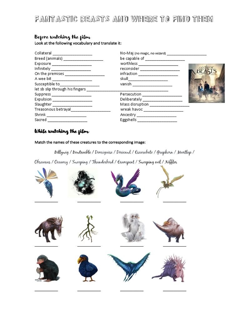 Fantastic Beasts Vocabulary and Creatures | PDF | Language Arts ...