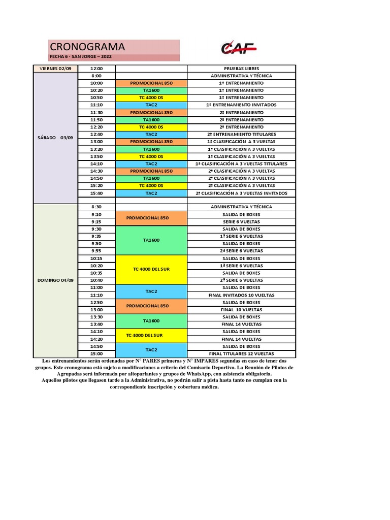 Cronograma CAF Fecha 6 San Jorge | PDF