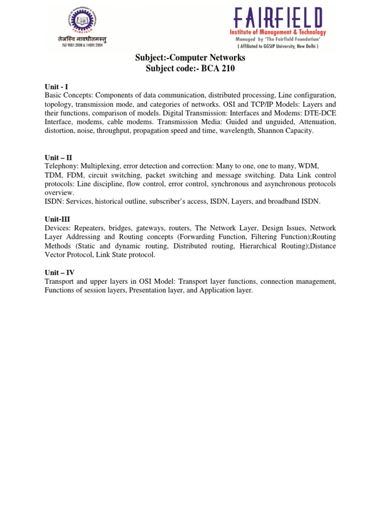 Bca 5 Sem Notes Data Communication and Networks (CBCS) | PDF Bca 5 Sem Notes Data Communication and Networks (CBCS) | PDF