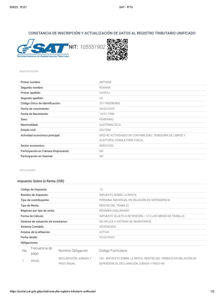 Portal SAT - Constancia de RTU Digital - Guatemala | PDF | Impuesto sobre la renta | Contabilidad