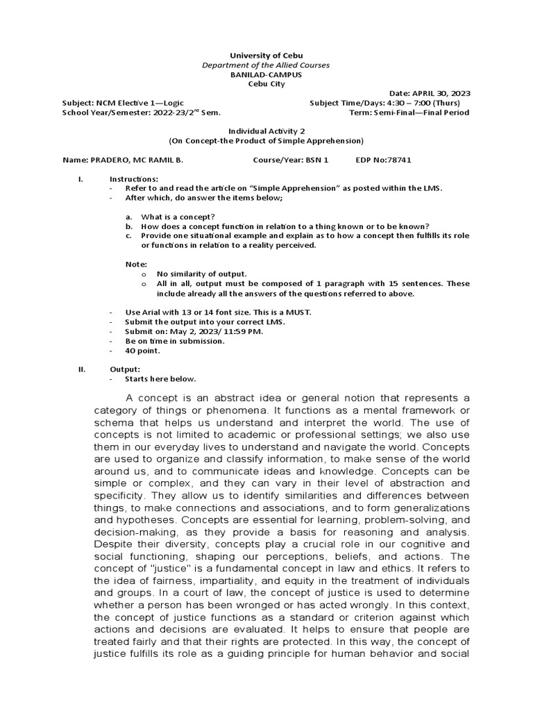 Individual Activity 2 - On Concept-The Product of Simple Apprehension ...