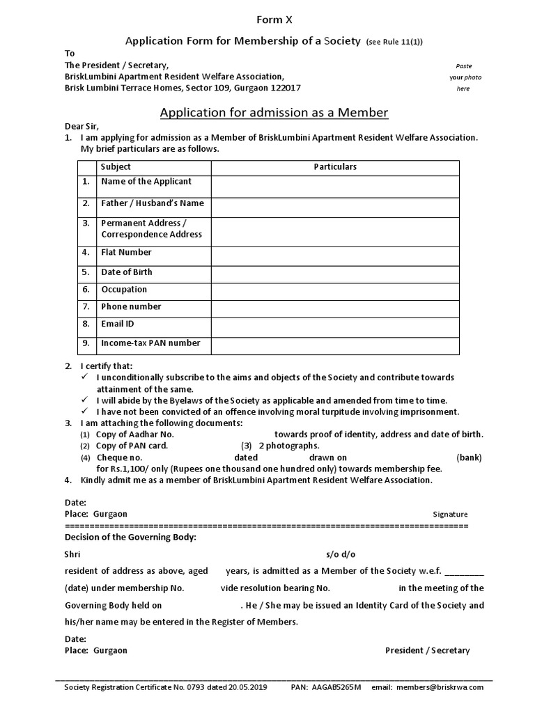 Brisk Lumbini RWA Membership Form | PDF | Identity Document | Access ... Brisk Lumbini RWA Membership Form | PDF | Identity Document | Access ...