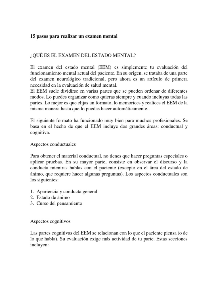 15 Pasos para Realizar Un Examen Mental | PDF